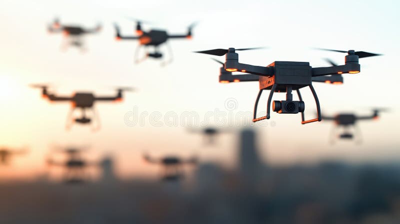 Swarm of Drones in a Tactical Formation, 3D Illustration Stock ...