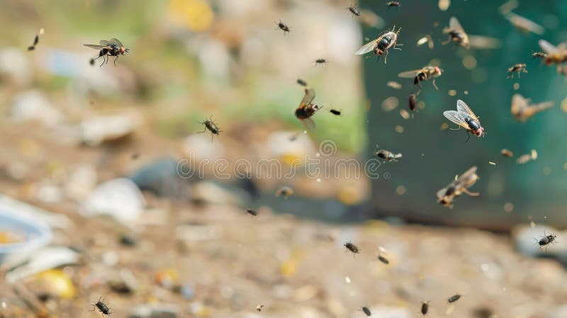 Swarm of Flies Buzzing Over Garbage Dump in Daylight Stock Image ...