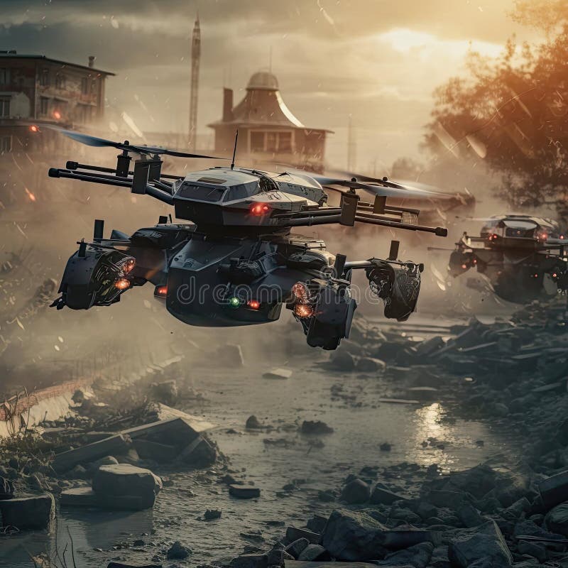 Swarm of FPV Drones in Combat Attack Stock Image - Image of quad ...