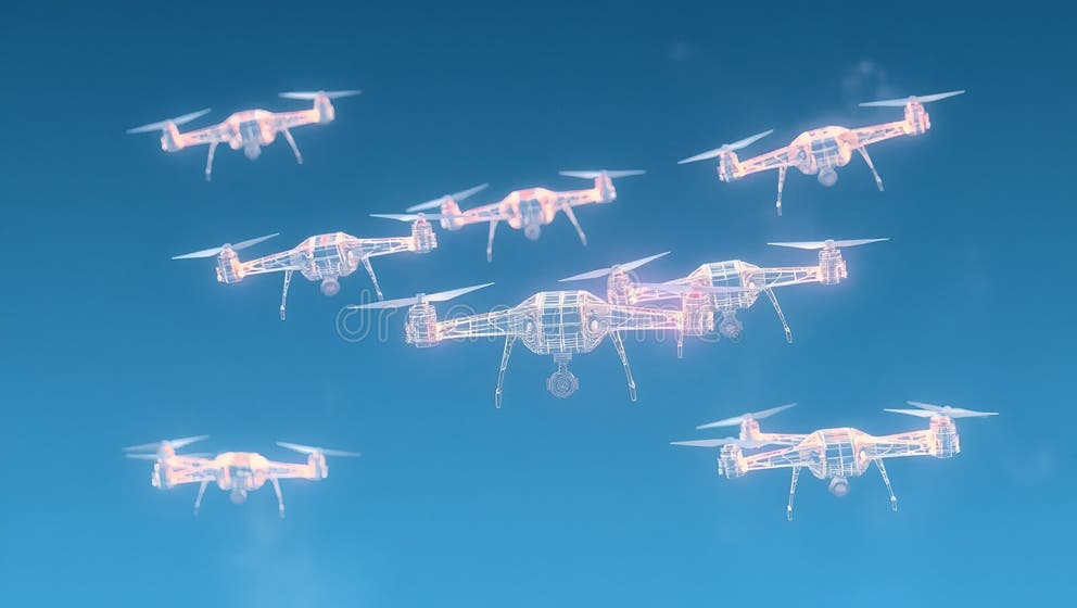 Swarm Group of Flying Drones Futuristic Robot Technology Machine ...