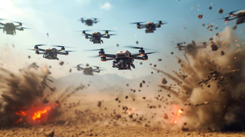 A Swarm of Military Drones in Action, Future Battlefield Concept Stock ... A Swarm of Military Drones in Action, Future Battlefield Concept Stock ...