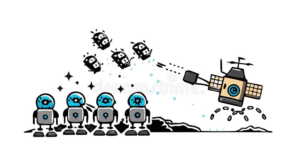 Swarm Robotics Deployment. Autonomous Systems and Collective AI. Vector ...