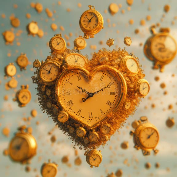 A Swarm of Tiny Yellow Clocks Forming a Human Heart, Visualizing Time ...