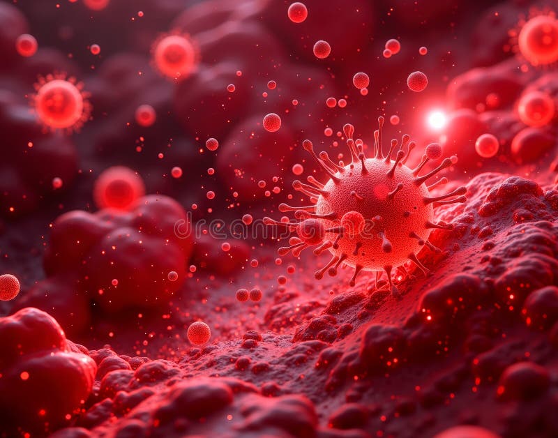 Swarm of Viruses Invading Bloodstream. CGI Visualization of Glowing ...