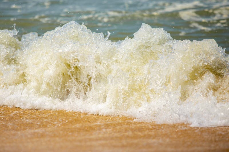 Swash of the Rolling Wave on the White Sand Beach Stock Image - Image ...