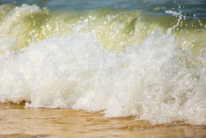 Swash of the Rolling Wave on the White Sand Beach Stock Image - Image ...