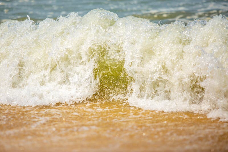 Swash of the Rolling Wave on the White Sand Beach Stock Image - Image ...