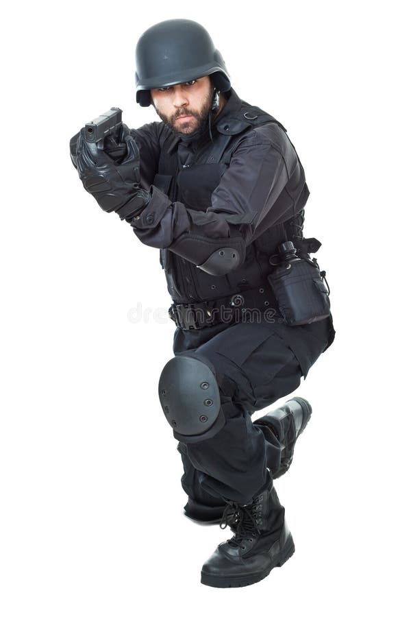 SWAT Agent Descending from a Helicopter Stock Image - Image of super ...