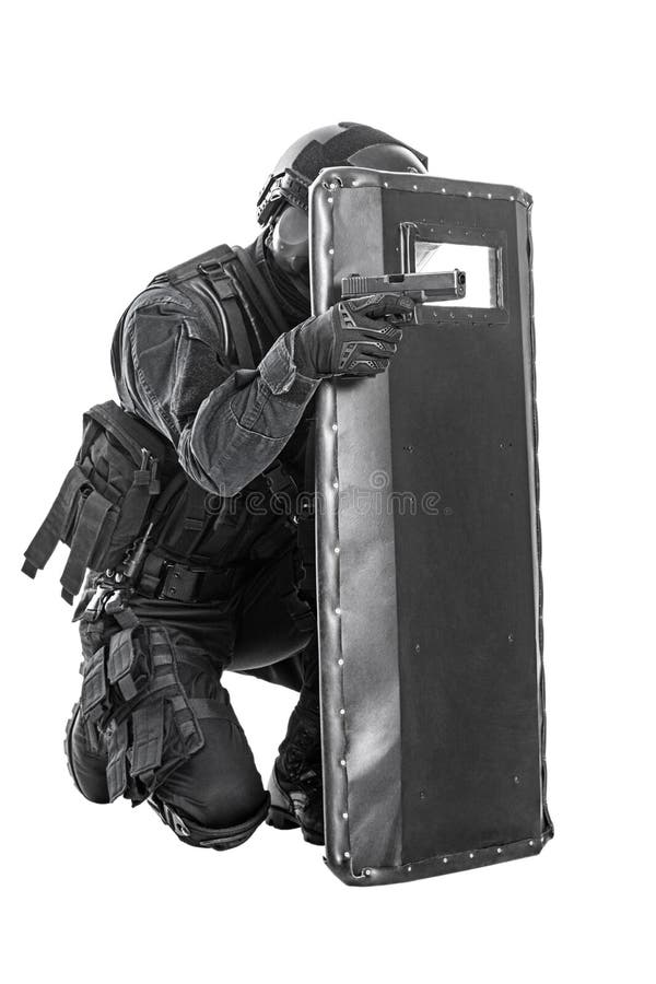 SWAT Officer with Ballistic Shield Stock Photo - Image of soldier ...