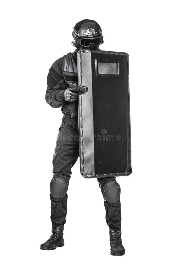SWAT Officer with Ballistic Shield Stock Image - Image of armor ...