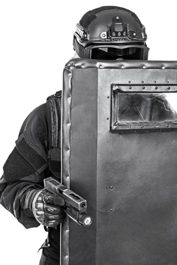 SWAT Officer with Ballistic Shield Stock Image - Image of pistol ...