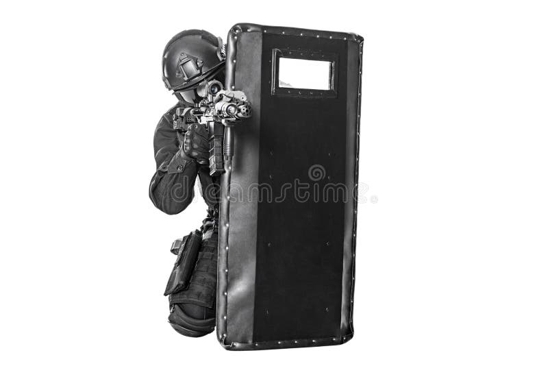 SWAT Officer with Ballistic Shield Stock Photo - Image of armor ...