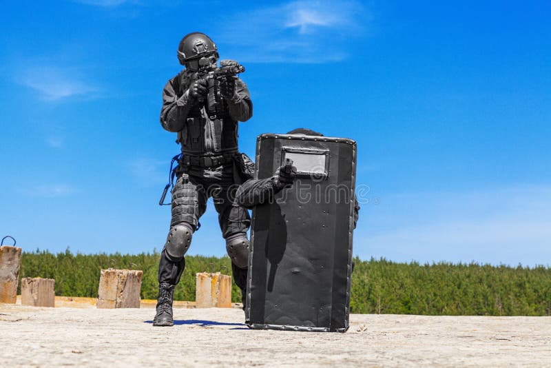SWAT Officers with Ballistic Shield Stock Photo - Image of pistol ...