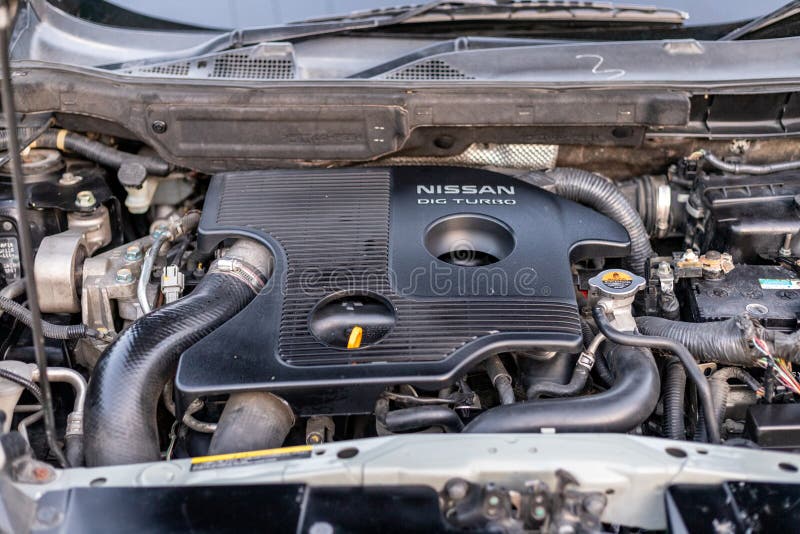 Swat, Pakistan - May 19 2023: Nissan Vehicle Engine Front View ...
