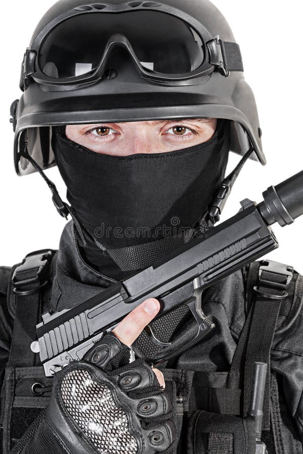 SWAT Police Officer with Pistol Stock Photo - Image of enforcement ...
