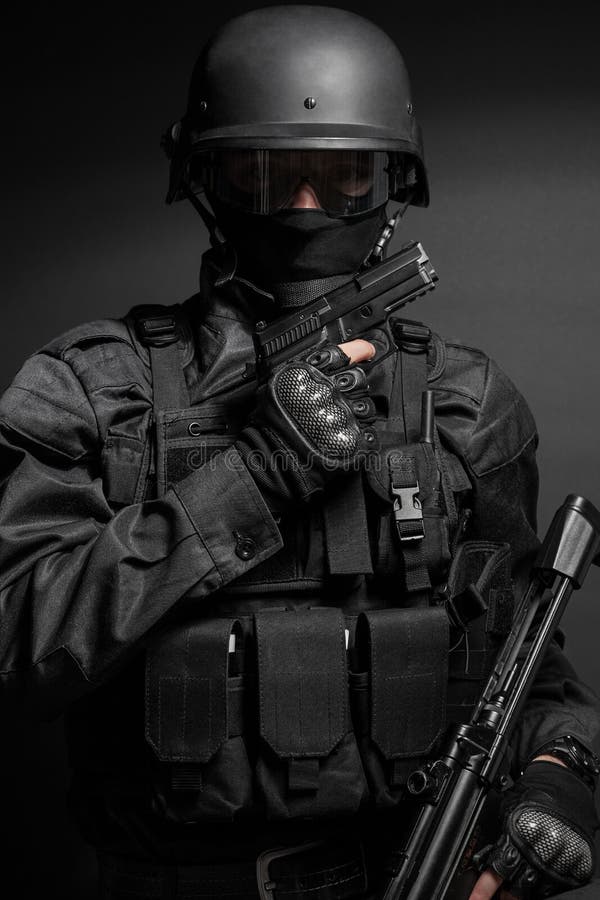 SWAT Police Officer with Pistol Stock Image - Image of force, counter ...