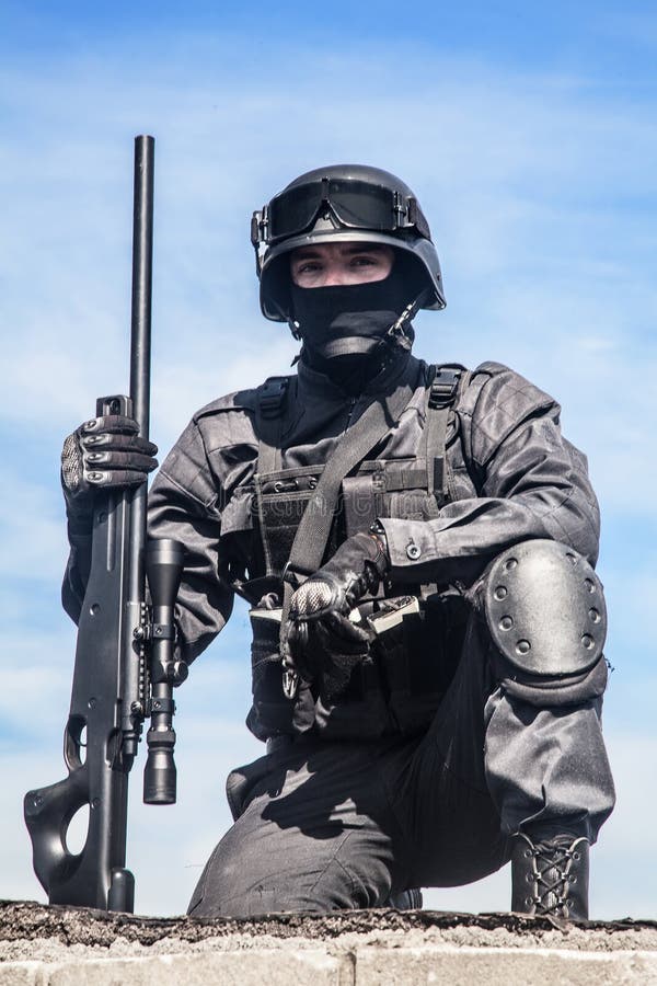 SWAT police sniper stock photo. Image of counter, rifle - 61058090