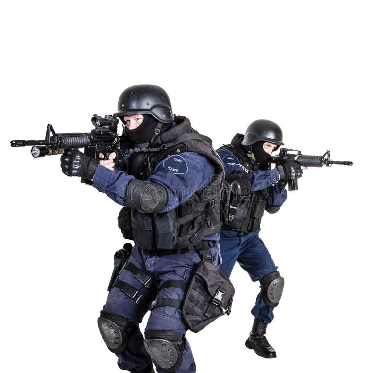 SWAT team in action stock image. Image of armed, squad - 38485097
