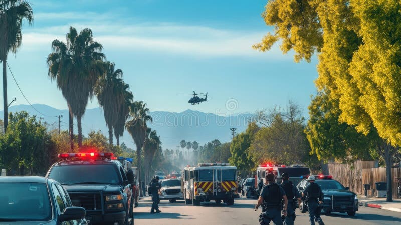 SWAT Team Operation with Vehicles and Helicopter in Urban Environment ...