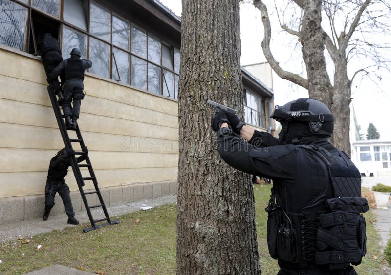 SWAT team on a training. stock image. Image of protective - 5304641