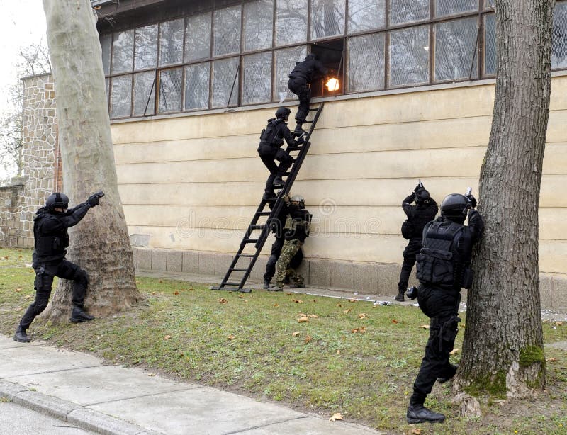 SWAT team in action stock photo. Image of backlit, firearms - 40957702