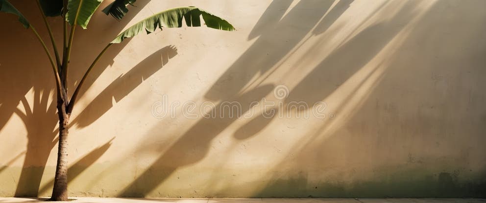 Swaying Banana Tree Shadows on Stucco Wall in Soft Lighting Stock Image ...