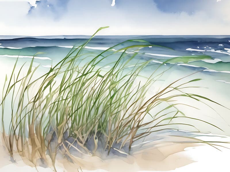 Swaying Ocean Seagrass in Watercolor Stock Illustration - Illustration ...