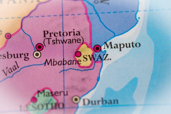 Swaziland (Eswatini) Highlighted on a World Map Stock Photo - Image of ...