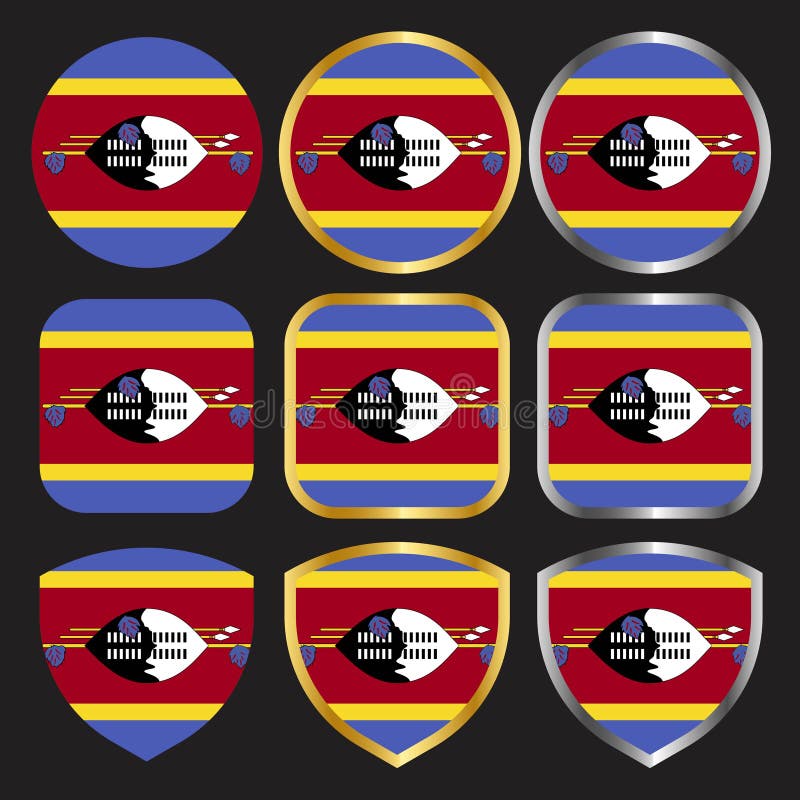 Swaziland Flag Vector Icon Set with Gold and Silver Border Stock ...