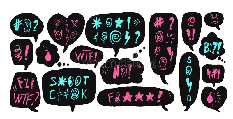 Swear Words Speech Bubbles. Curse Crayon Doodle Text. Bad Emotion ...