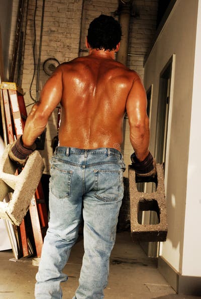 Sweaty construction worker stock photo. Image of working - 12828896