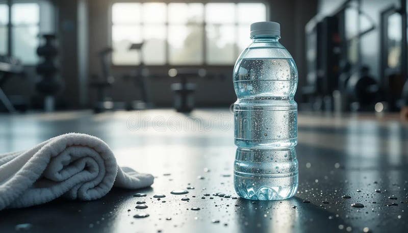 Sweaty Water Bottle on Gym Floor - Post-Workout Hydration Stock Image ...