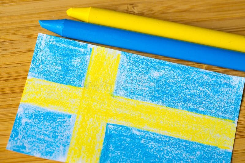 Sweden Flag Drawn by Hand with Crayons Stock Photo - Image of swedish ...