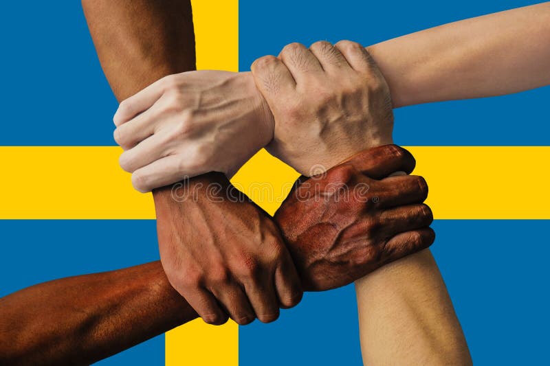Sweden Flag, Intergration of a Multicultural Group of Young People ... Sweden Flag, Intergration of a Multicultural Group of Young People ...