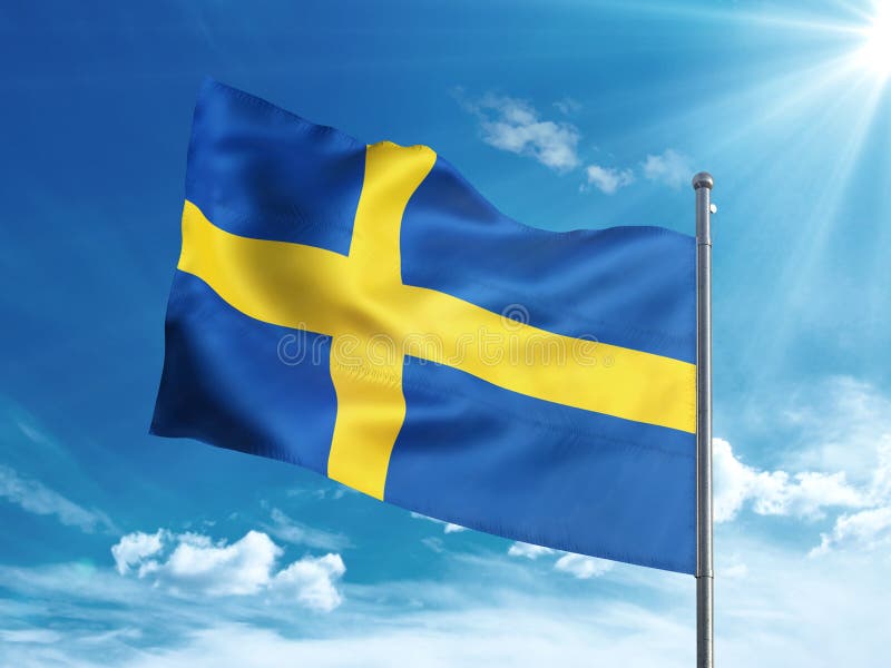 Sweden Flag Waving in the Blue Sky Stock Illustration - Illustration of ...