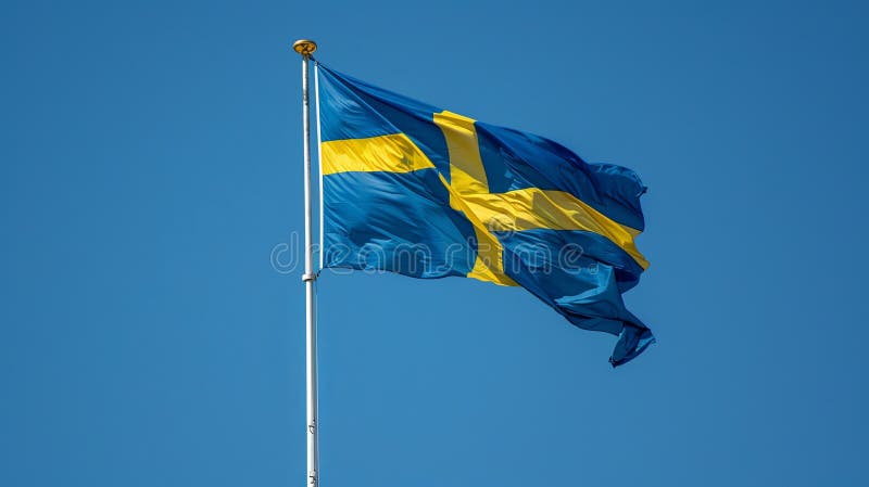 The Sweden Flag Waving Under a Clear Blue Sky Stock Photo - Image of ...