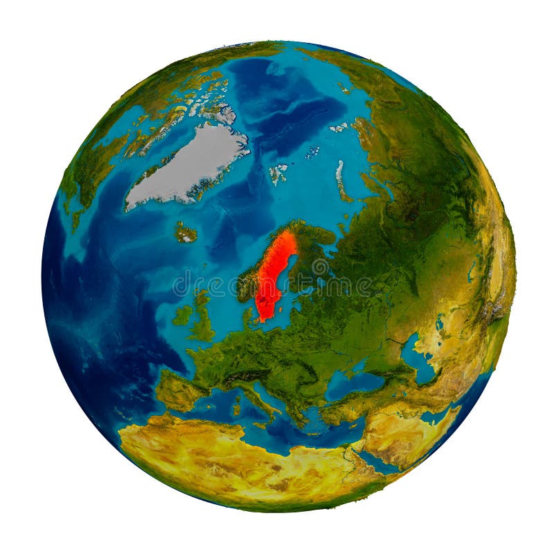 Sweden Highlighted on a White Simplified 3D World Map. Digital 3D ...