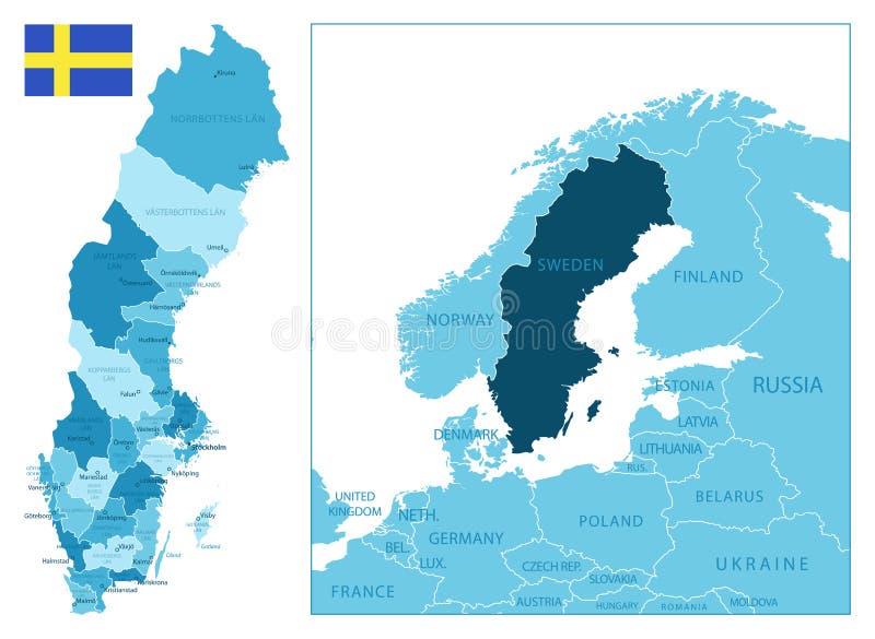 Sweden - Highly Detailed Blue Map. Stock Vector - Illustration of state ... Sweden - Highly Detailed Blue Map. Stock Vector - Illustration of state ...