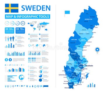 Sweden Infographic Map with Data Visualization Elements - Vector Map of ...