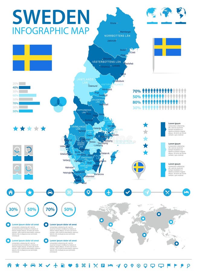 Sweden - Infographic Map and Flag - Illustration Stock Illustration ...