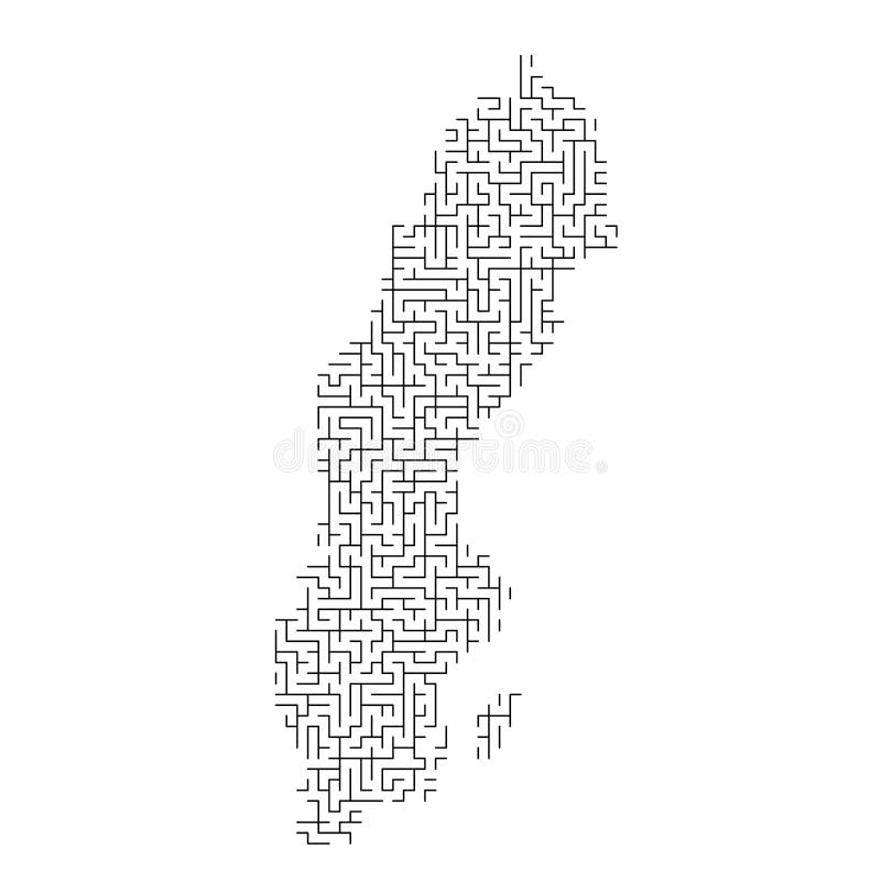 Sweden Map from Black Pattern of the Maze Grid. Vector Illustration ...
