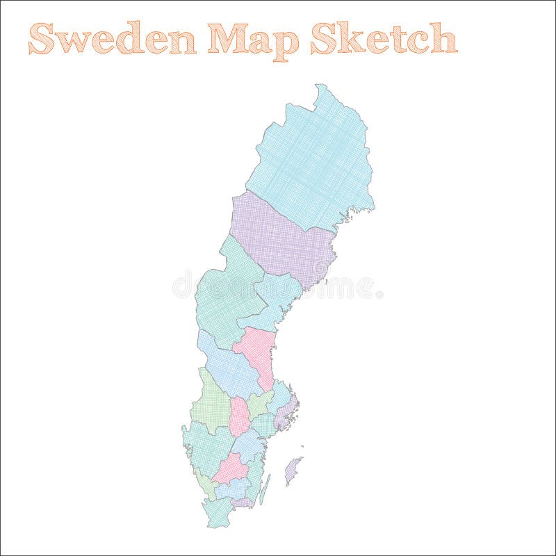 Sweden hand-drawn map. stock vector. Illustration of northern - 133864174