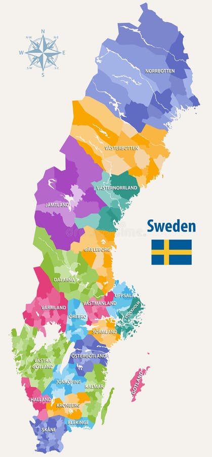 Vector Map of Sweden Municipalities Colored by Counties Stock Vector ...