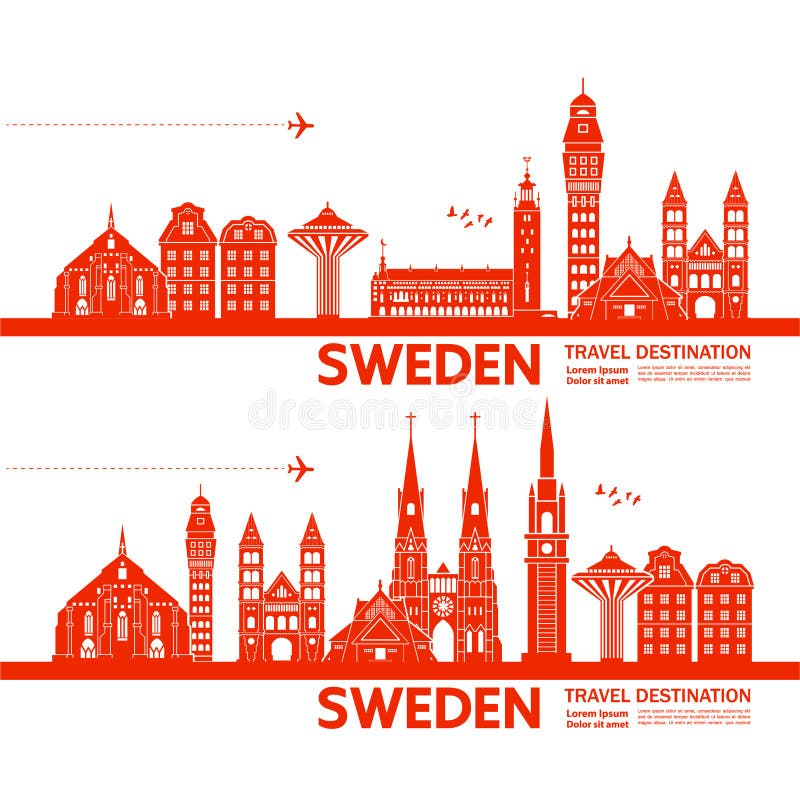 Sweden Travel Destination Grand Vector Illustration. Stock Vector ...