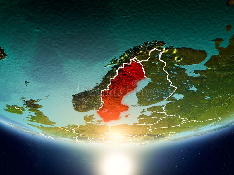 Sweden with Sun on Planet Earth Stock Illustration - Illustration of ...