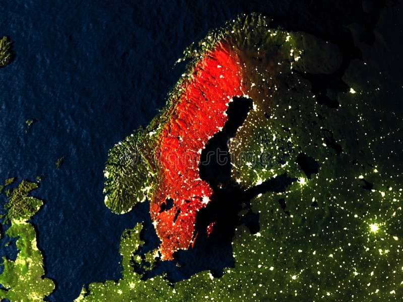 Sweden in Red from Space at Night Stock Illustration - Illustration of ...