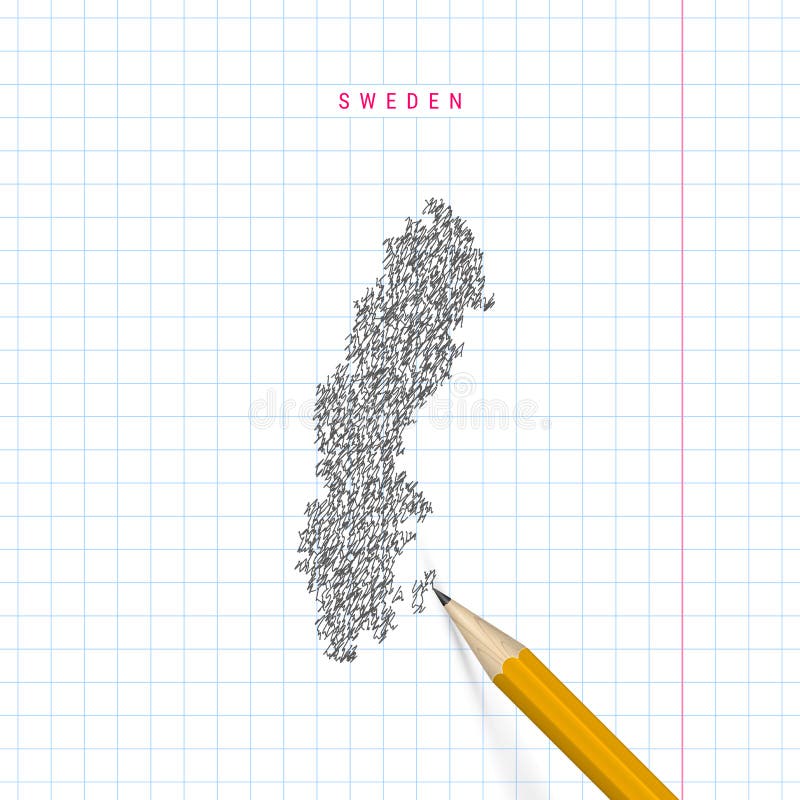 Sweden Sketch Chalk Drawing Map Isolated on a White Background Stock ...
