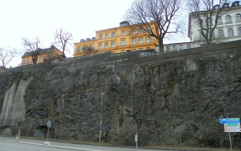 Sweden, Stockholm, the Stone Wall on the Stadsgardsleden Editorial ...