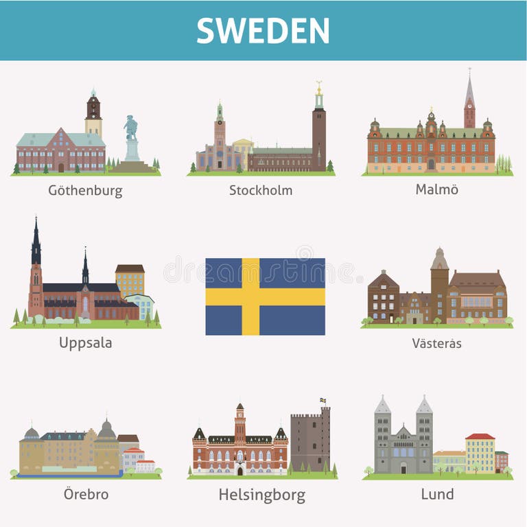 Sweden. Symbols of cities stock vector. Illustration of malmo - 37609407