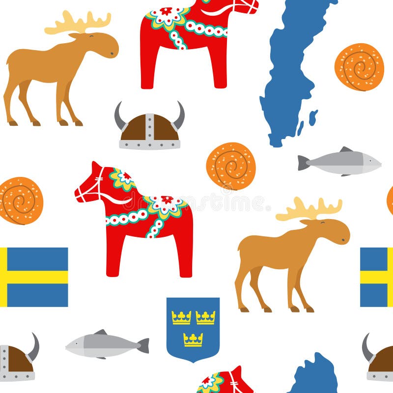 Sweden Symbols Map with Tourist Attractions Stock Vector - Illustration ...